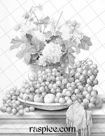 52 Still Life Grayscale Coloring Pages Printable for Adults, PDF File ...