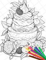 36 Sweet Desserts Coloring Pages Printable for Adults, Grayscale Color ...