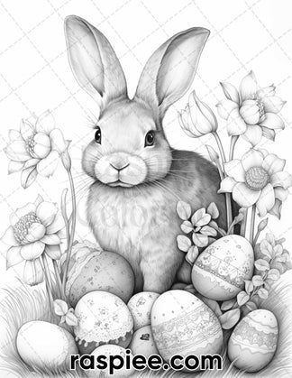 40 Easter Bunny Grayscale Adult Coloring Pages, Printable PDF Instant ...