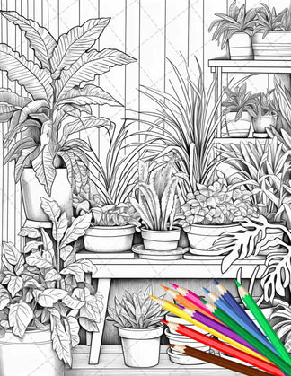 38 Indoor Houseplants Coloring Pages Printable for Adults, Grayscale C ...