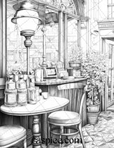 50 Cozy Coffee Shop Grayscale Coloring Pages Printable for Adults, PDF ...