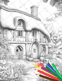 43 Enchanted Hobbiton Houses Grayscale Coloring Pages Printable for Ad ...