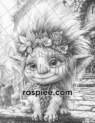 65 Fantasy Little Trolls Grayscale Adult Coloring Pages Printable PDF ...