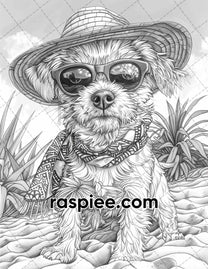 90 Summer Dogs Grayscale Adult Coloring Pages, Printable PDF Instant D ...