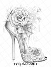 40 Flower Wedding Shoes Grayscale Coloring Pages Printable for Adults ...