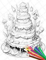 38 Whimsical Cakes Grayscale Coloring Pages for Adults, PDF File Insta ...