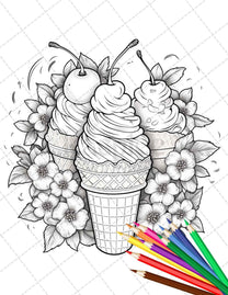 52 Printable Ice Cream Desserts Coloring Pages for Adults and Kids, Gr ...