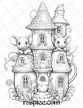 40 Magical Mouse Houses Grayscale Coloring Pages Printable for Adults ...