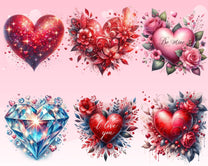 Romantic Valentine Heart Clipart Bundle, 52 PNG High-Res Files for Com ...