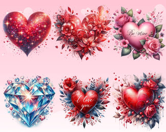 Romantic Valentine Heart Clipart Bundle, 52 PNG High-Res Files for Com ...