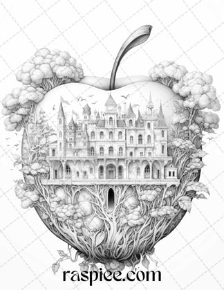 60 Miniworld in the Apple Grayscale Coloring Pages Printable for Adult ...
