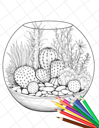 34 Enchanted Terrarium Grayscale Coloring Pages Printable for Adults ...