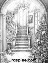 40 Christmas Interior Decorations Grayscale Coloring Pages for Adults ...
