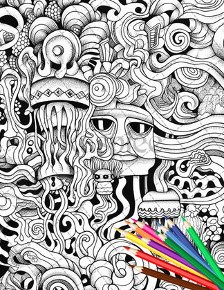 Psychedelic Trippy Coloring Book Printable for Adults, Grayscale Color ...