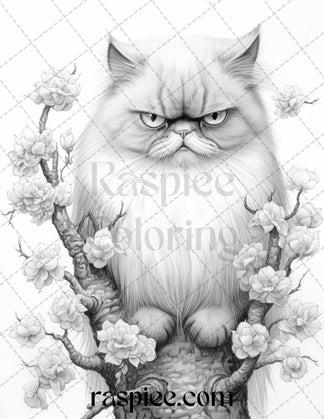 50 Grumpy Cat Grayscale Coloring Pages Printable for Adults, PDF File ...