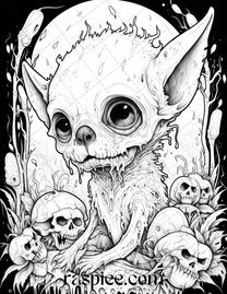 50 Halloween Scary Animals Grayscale Coloring Pages Printable for Adul ...