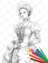 50 Victorian Fashion Grayscale Coloring Pages Printable for Adults, PD ...