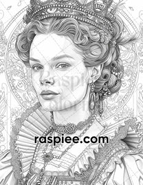 100 Elizabethan British Royal Portraits Grayscale Adult Coloring Pages ...