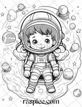 50 Cute Astronaut Adventures Coloring Pages Printable for Kids, PDF Fi ...