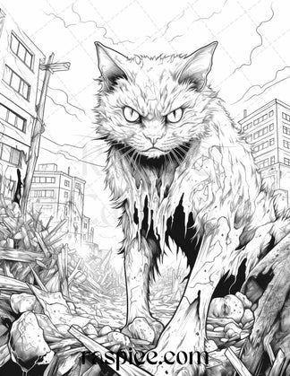 66 Horror Zombie Animals Grayscale Coloring Pages Printable for Adults ...