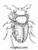 42 Steampunk Bugs Grayscale Coloring Pages Printable for Adults, PDF F ...