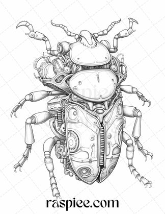 42 Steampunk Bugs Grayscale Coloring Pages Printable for Adults, PDF F ...