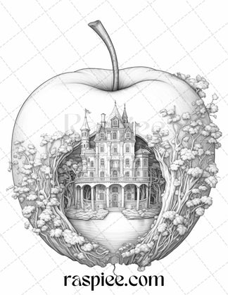 60 Miniworld in the Apple Grayscale Coloring Pages Printable for Adult ...