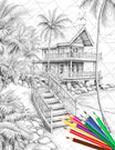Beautiful Tropical Beach Grayscale Coloring Pages Printable for Adults ...