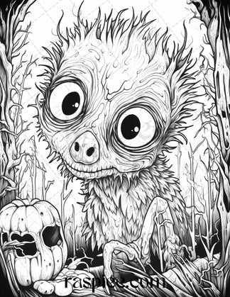 50 Halloween Scary Animals Grayscale Coloring Pages Printable for Adul ...