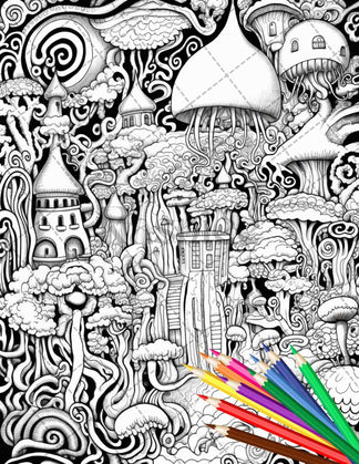 Psychedelic Trippy Coloring Book Printable for Adults, Grayscale Color ...