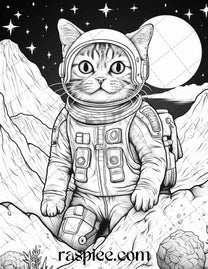 40 Cat Astronaut Grayscale Coloring Pages Printable for Adults Kids, P ...