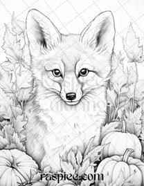 Autumn Animals Grayscale Coloring Pages for Adults and Kids, Printable ...