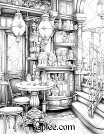 50 Cozy Coffee Shop Grayscale Coloring Pages Printable for Adults, PDF ...