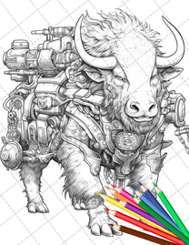 45 Steampunk Animals Grayscale Coloring Pages Printable for Adults Vol ...