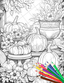 Pumpkin Garden Scenery Grayscale Coloring Pages Printable for Adults ...