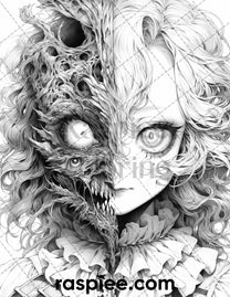 60 Horror Beauties Grayscale Coloring Pages Printable for Adults, PDF ...