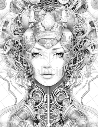 40 Beautiful Cyborg Girls Grayscale Coloring Pages Printable for Adult ...
