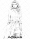 Fashion Show Grayscale Coloring Pages Printable for Adults, PDF File I ...