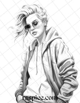 50 Streetwear Fashion Grayscale Coloring Pages Printable for Adults, P ...