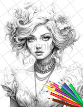 40 Beautiful Gothic Girls Grayscale Coloring Pages Printable for Adult ...