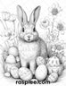 40 Easter Bunny Grayscale Adult Coloring Pages, Printable PDF Instant ...