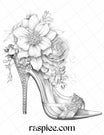 40 Flower Wedding Shoes Grayscale Coloring Pages Printable for Adults ...