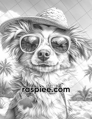 90 Summer Dogs Grayscale Adult Coloring Pages, Printable PDF Instant D ...