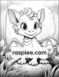 200 Woodland Baby Dragons Coloring Pages for Kids, Printable PDF Insta ...