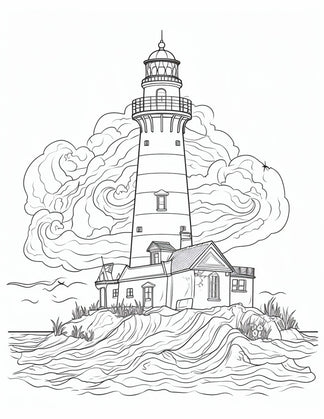 100 Printable Lighthouse Scene Coloring Pages for Adults, Printable PD ...