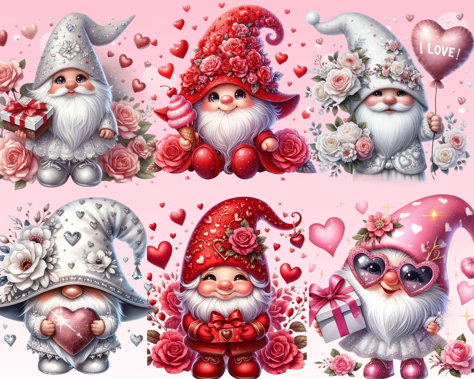 Charming Valentine's Day Gnomes Clip Art, 67 PNG High-Res Files for Co ...