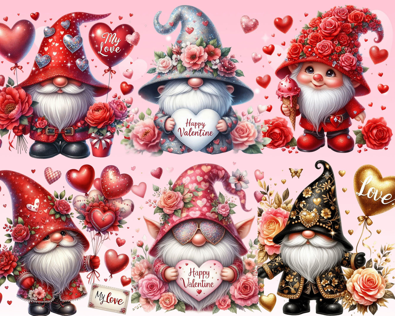 Charming Valentine's Day Gnomes Clip Art, 67 PNG High-Res Files for Co ...