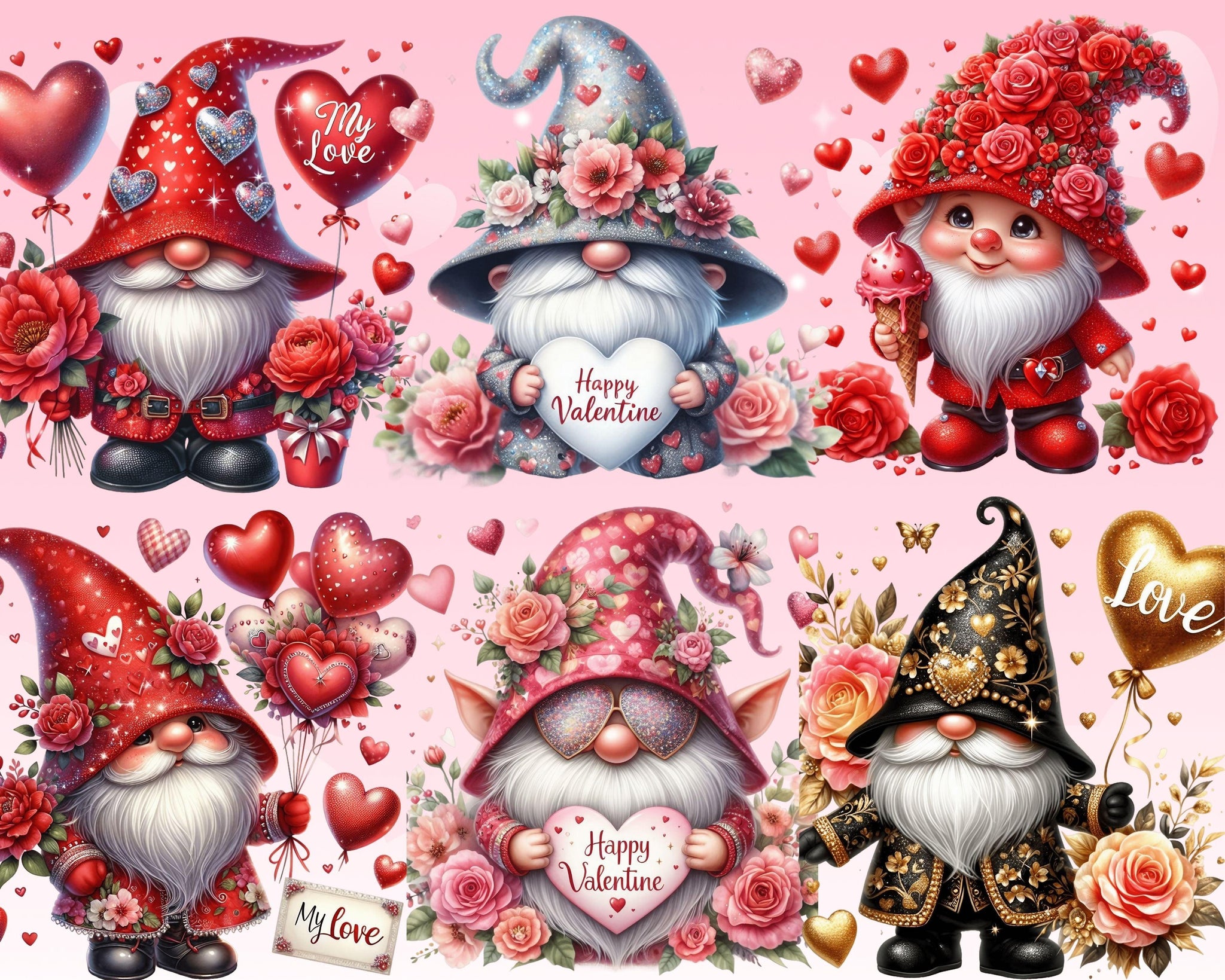 Charming Valentine's Day Gnomes Clip Art, 67 PNG High-Res Files for Co ...