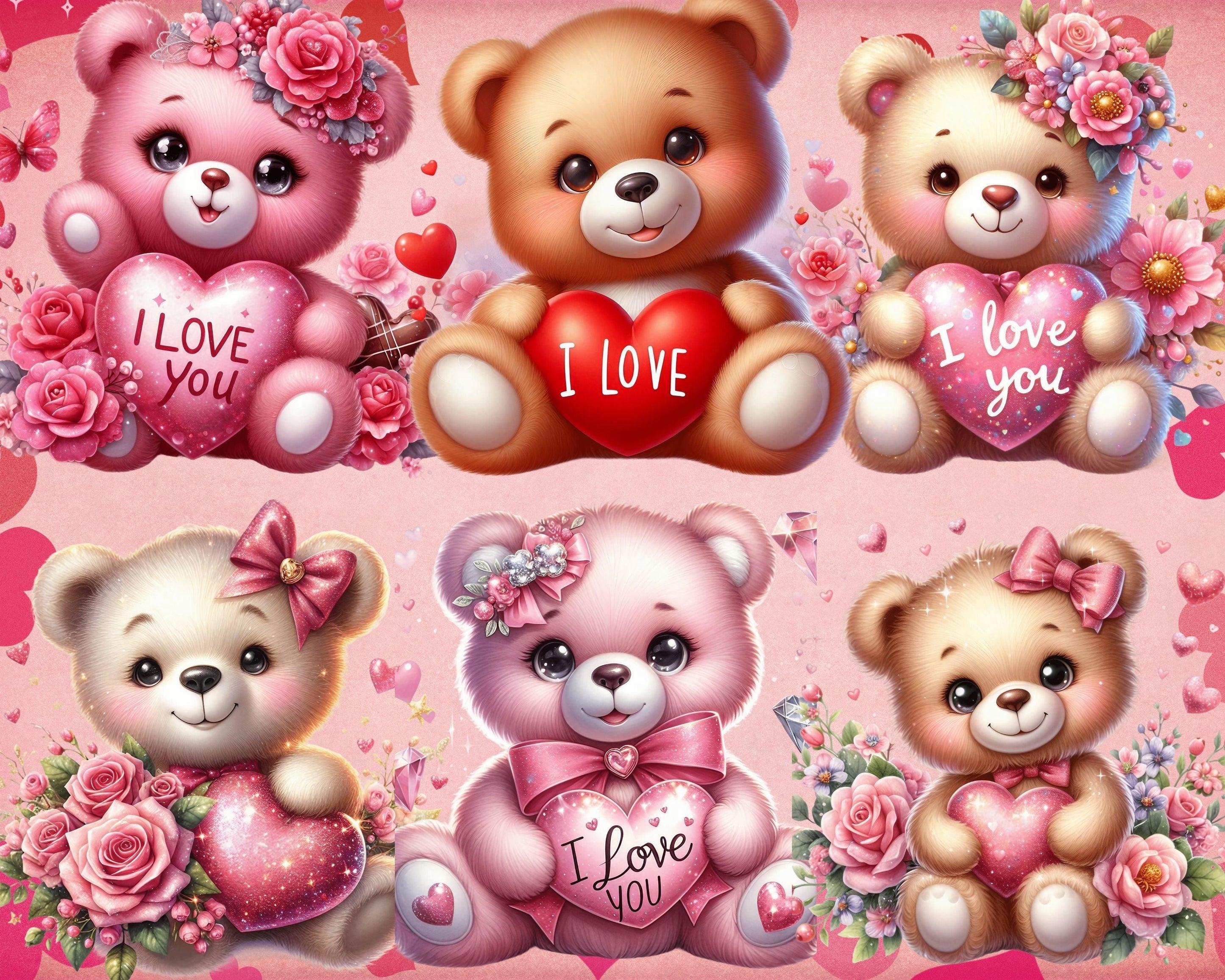 Adorable Valentine's Day Teddy Bears Clip Art, 51 PNG High-Res Files f ...