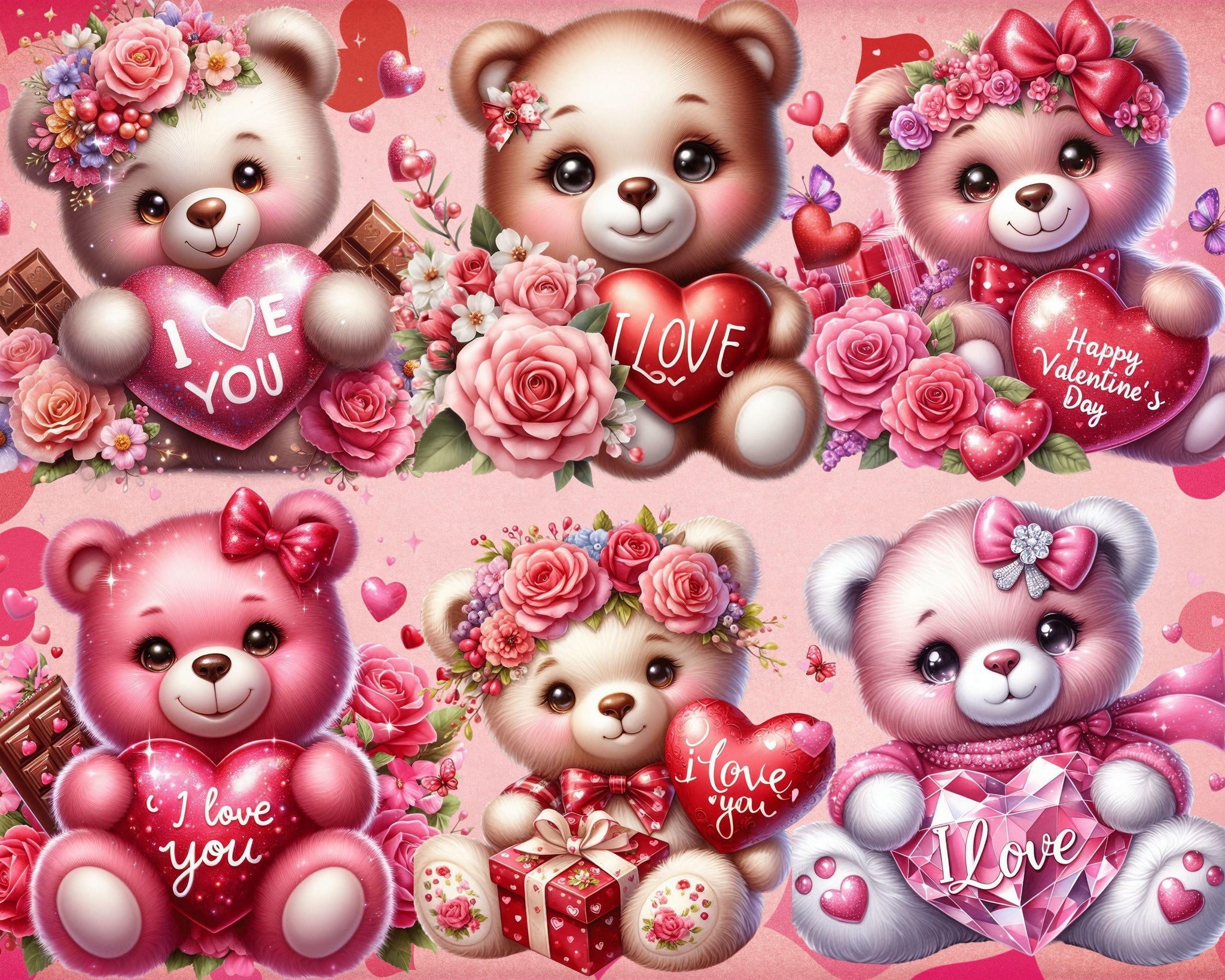 Adorable Valentine's Day Teddy Bears Clip Art, 51 PNG High-Res Files f ...
